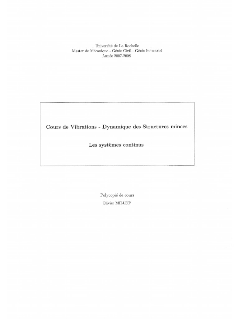 Dynamique Des Structure Minces. Syst Mes Continus O. MILLET 1 | PDF
