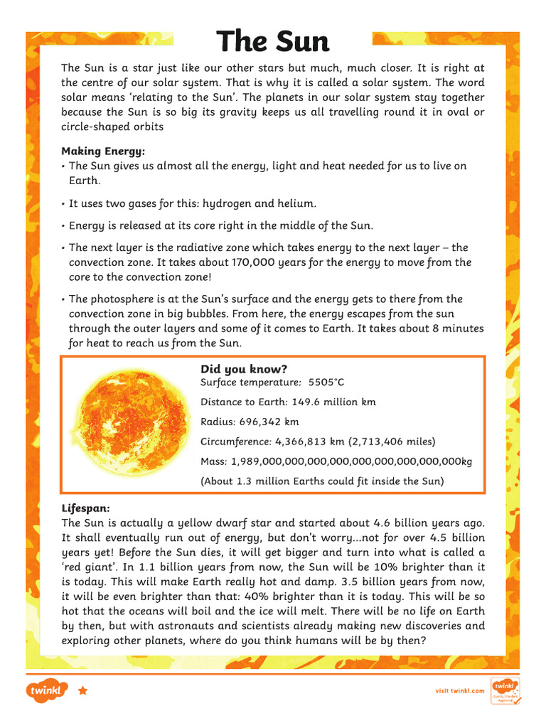 The Sun Differentiated Reading Comprehension Activity | PDF