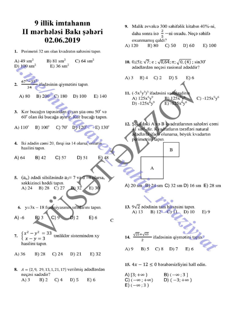 DİM 9-Cu Sinif Buraxılış Imtahanları 2019-2023 | PDF