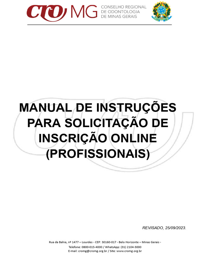 Manual de Instruções para Solicitação de Inscrição Online ...