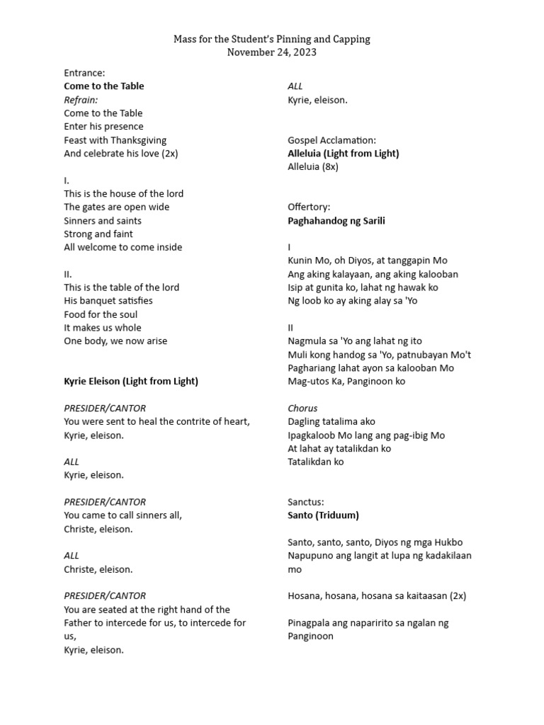 Pinning and Capping Mass Songs | PDF