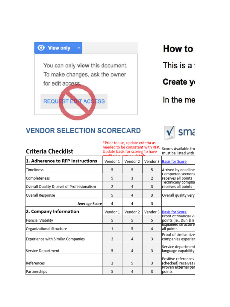 Vendor Selection Scorecard Template | PDF | Product Lifecycle | Request ...