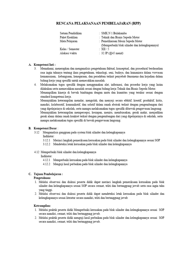 Rencana Pelaksanaan Pembelajaran (RPP) | PDF