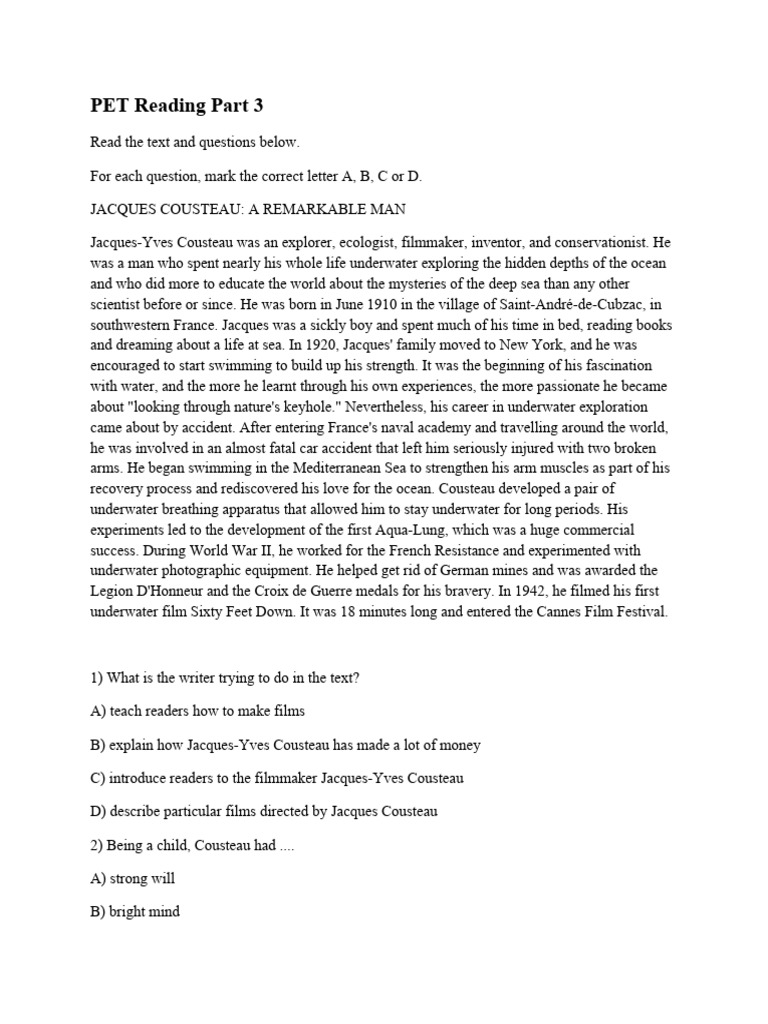 PET Reading Part 3 | PDF
