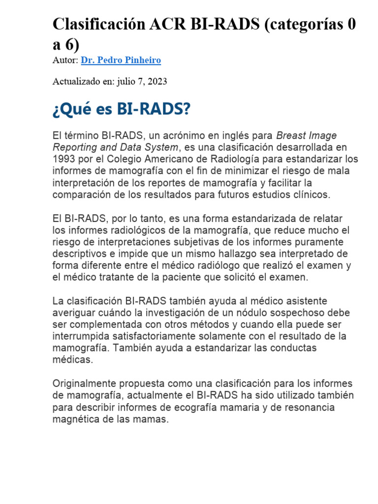 Clasificacion Bi Rads | PDF