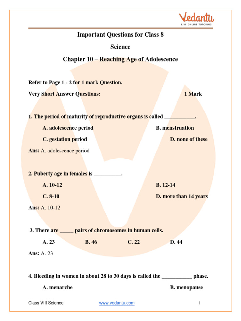 Important Questions For CBSE Class 8 Science Chapter 10 - Reaching The ...