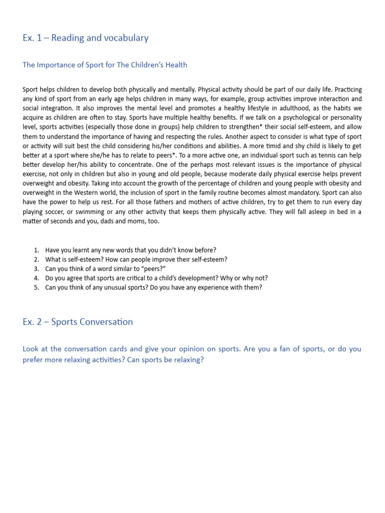 Sport Conversation Lesson Material | PDF | Sports | Self Esteem
