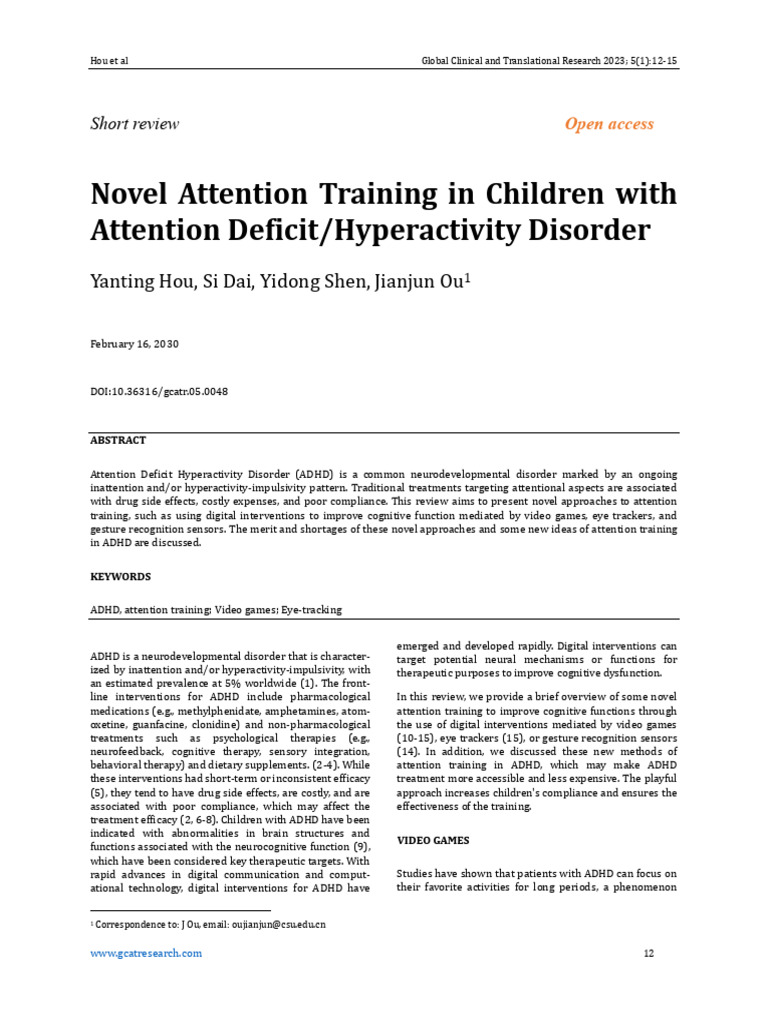 Novel Attention Training in Children With Attention Deficit ...