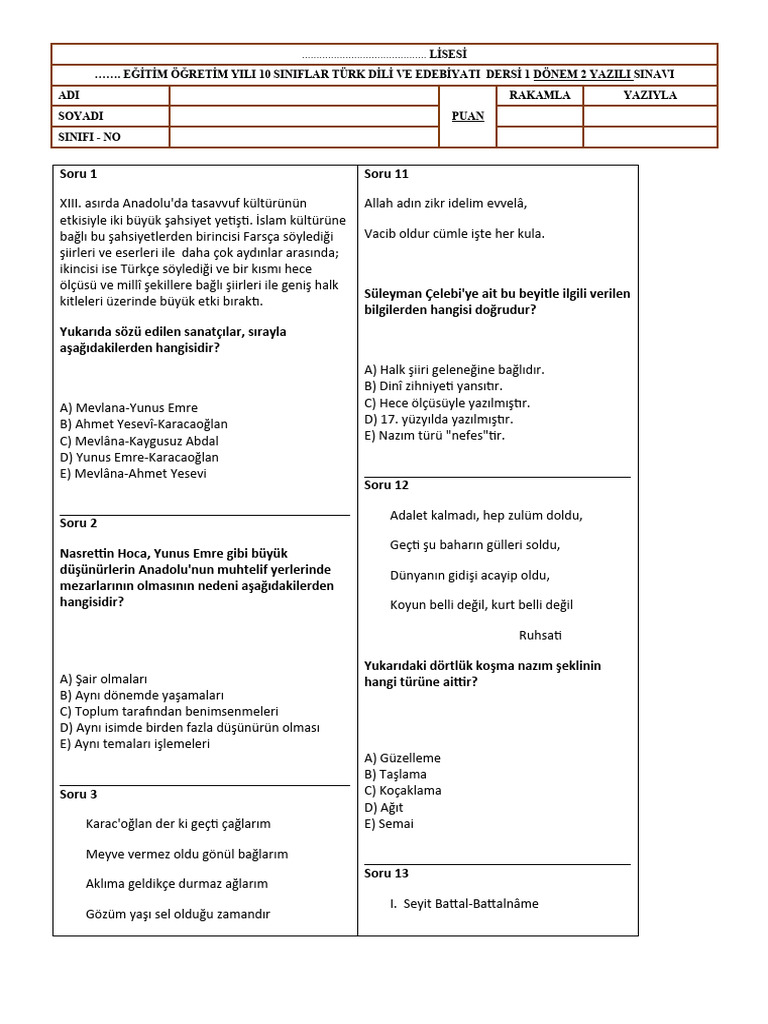10 Edebiyat 1 Donem 2 N 11 | PDF