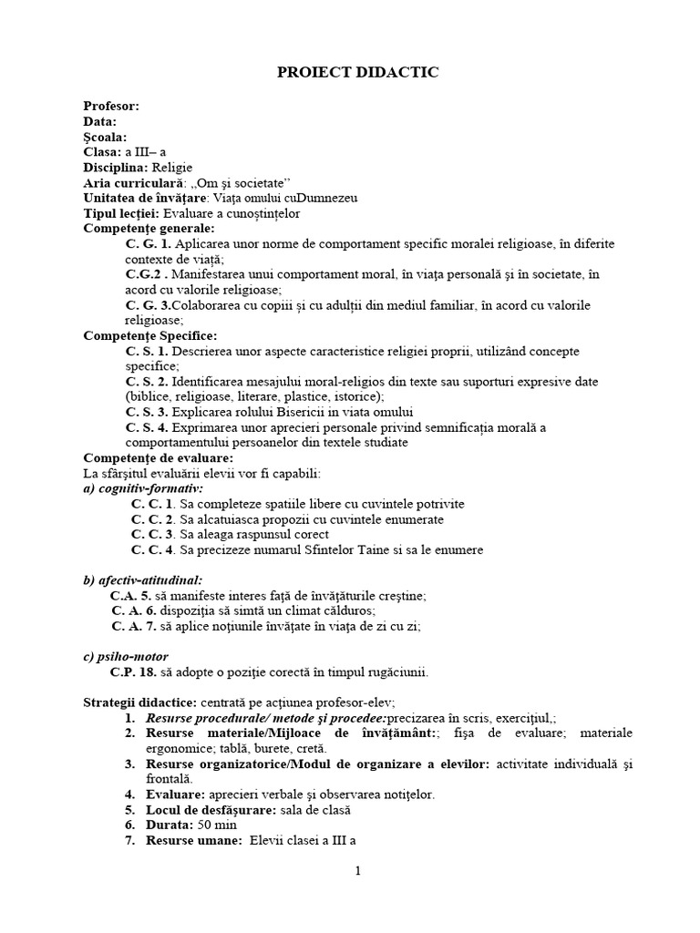 Proiect Didactic Evaluare | PDF