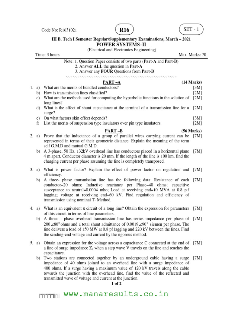 Power Systems II Exam Questions 2021 | PDF | Science & Mathematics