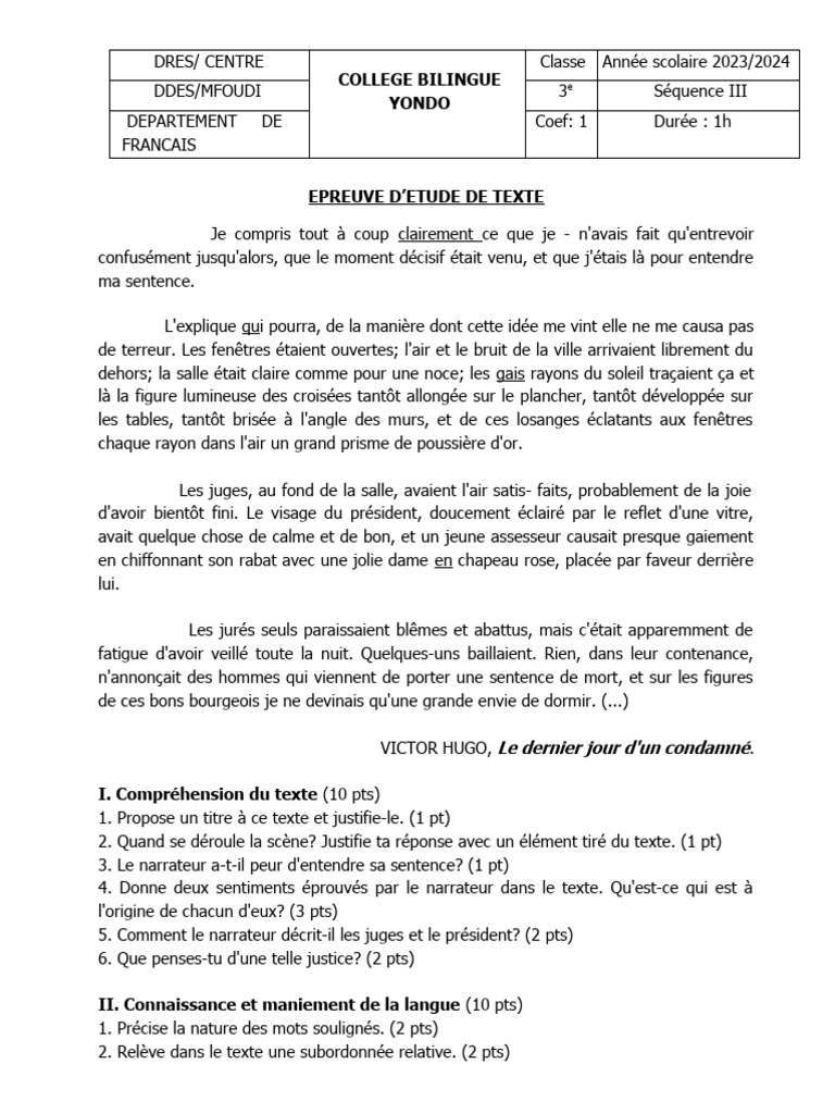 Etude de Texte 3ieme | PDF