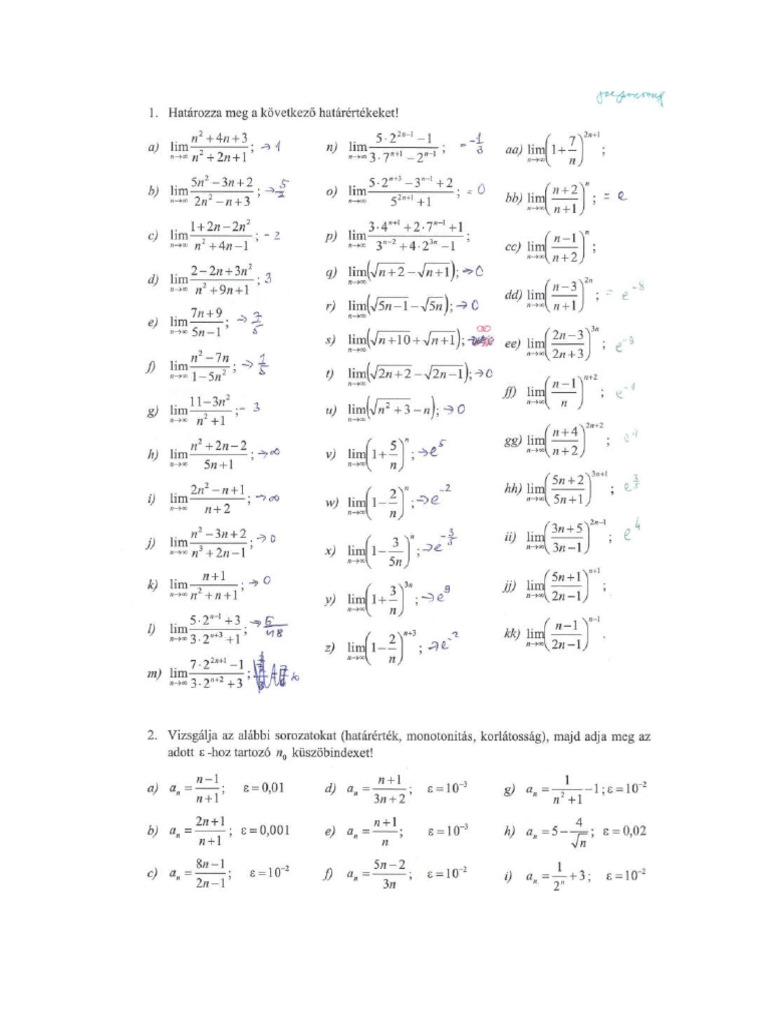 Matek Analizis TZ Feladatok | PDF