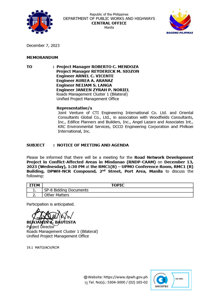 Notice of Meeting RNDP-CAAM SP8 Bid Docs | PDF