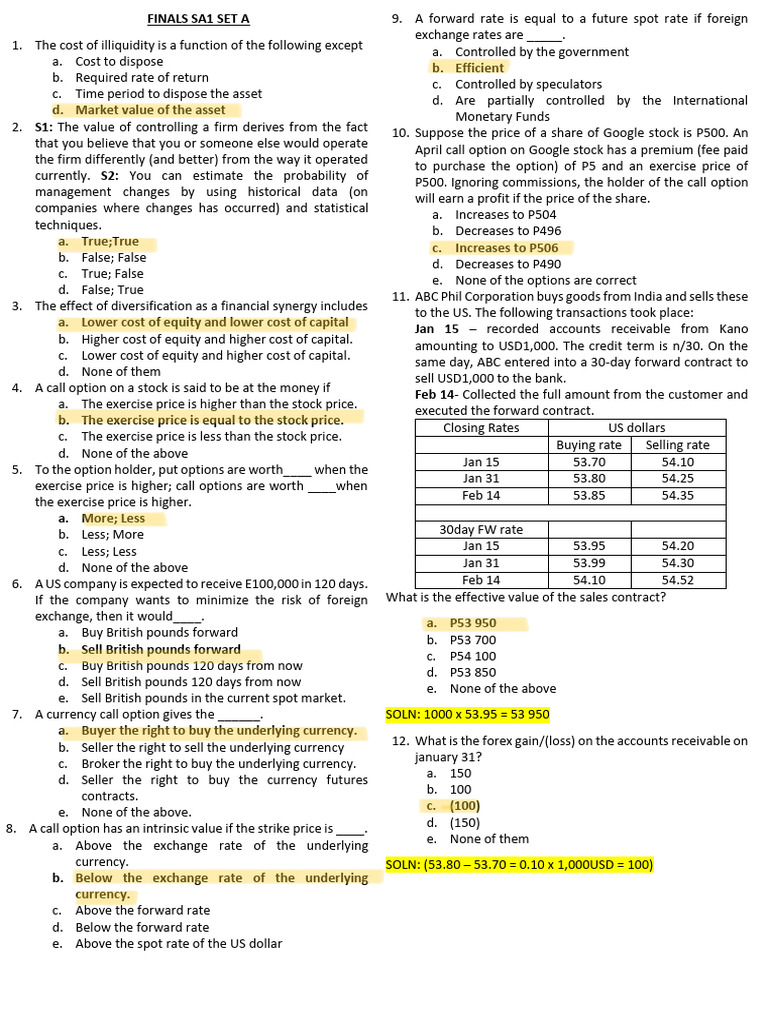 Finals Sa1 Set A | PDF