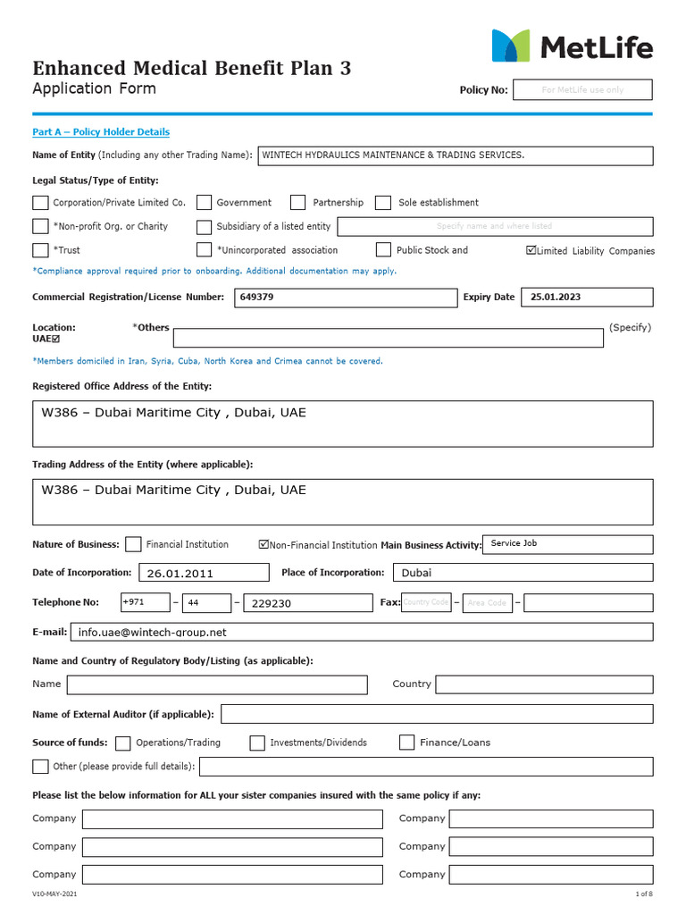 Corporate Medical Plan Application | PDF