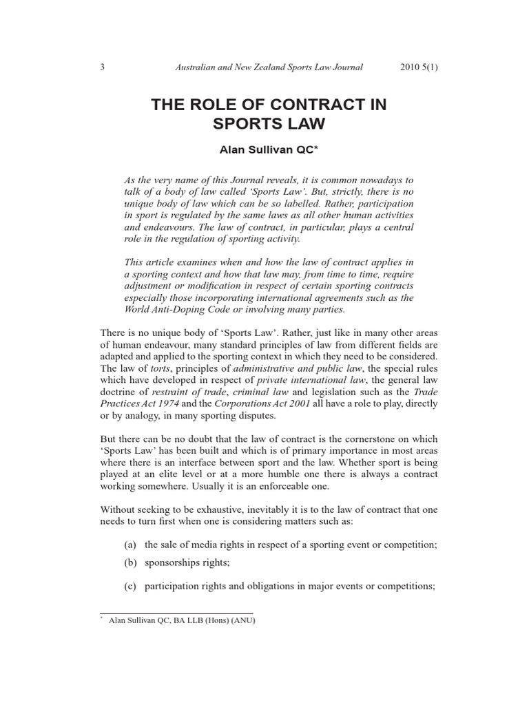 THE ROLE OF CONTRACT IN SPORTS LAW | PDF