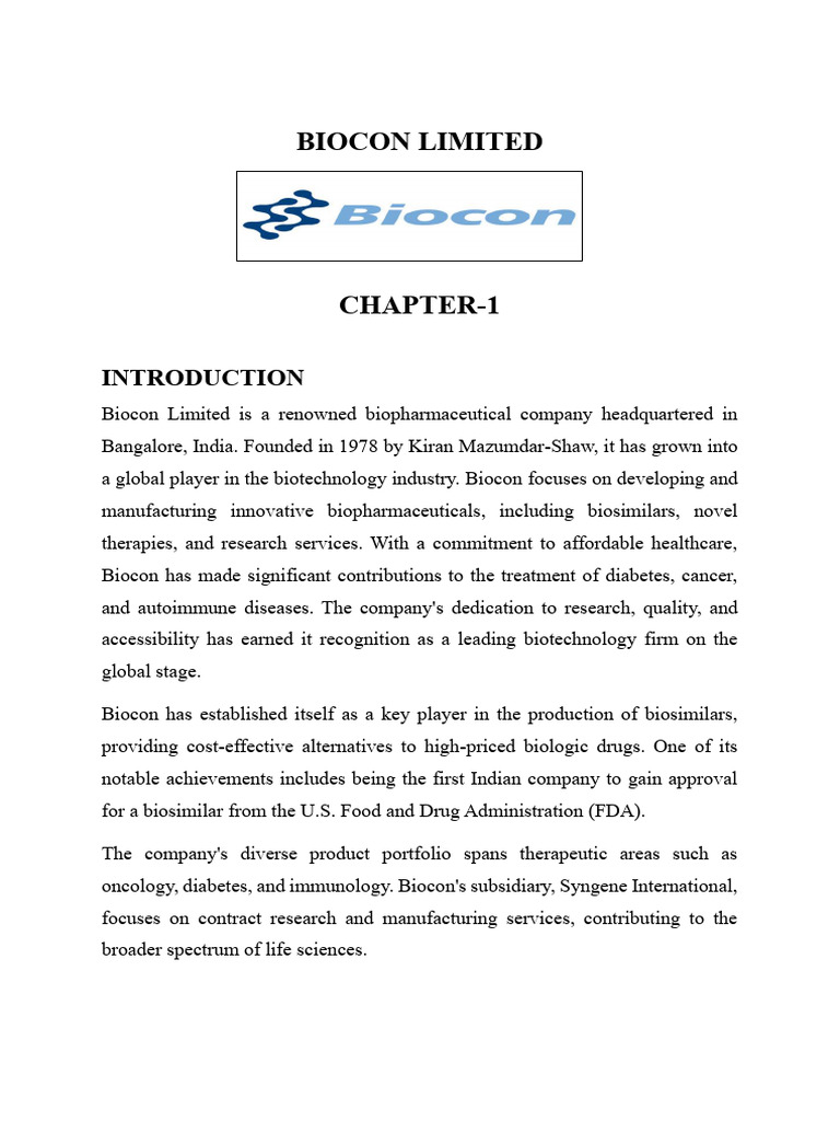 Dharshini Project Biocon | PDF | Cost | Clinical Medicine