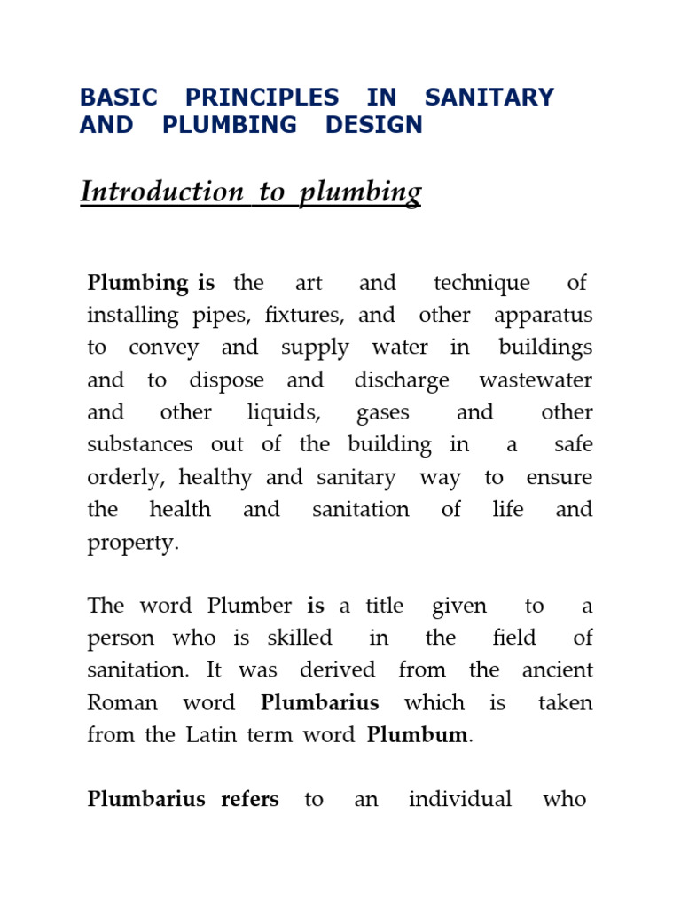 1. Basic Principles of Sanitary Plumbing Design | PDF