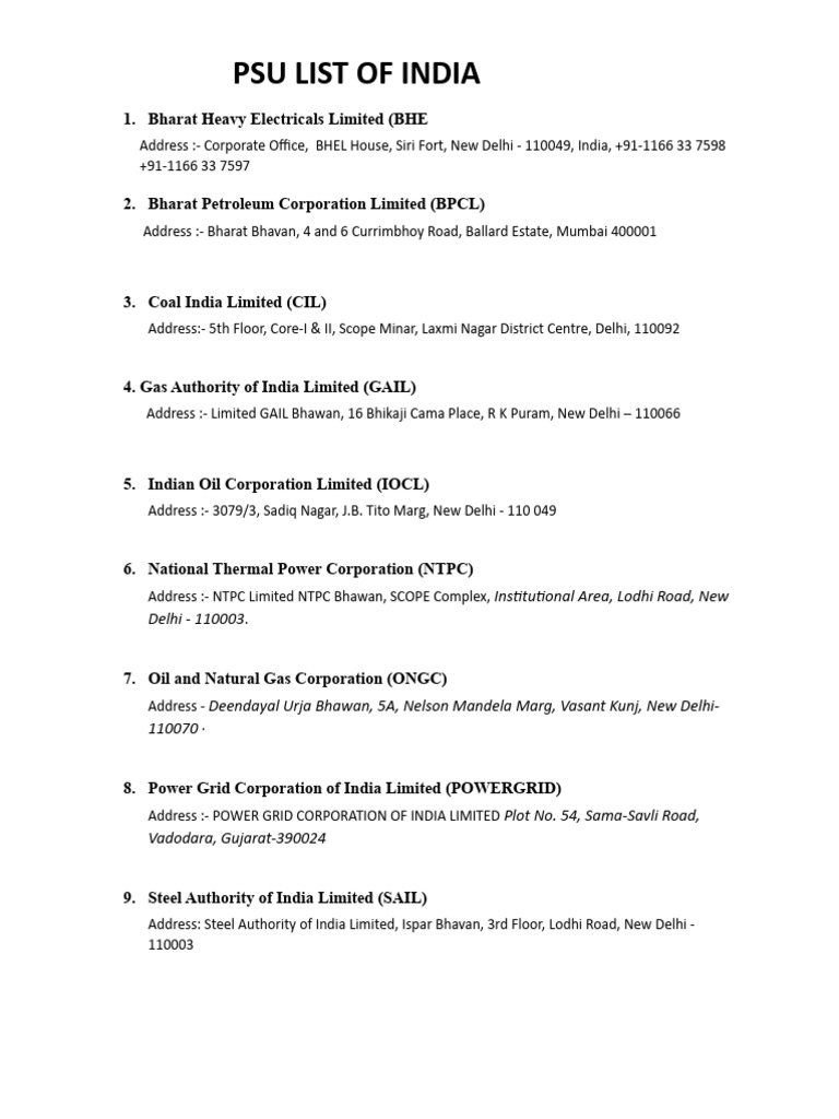 PSU List | PDF