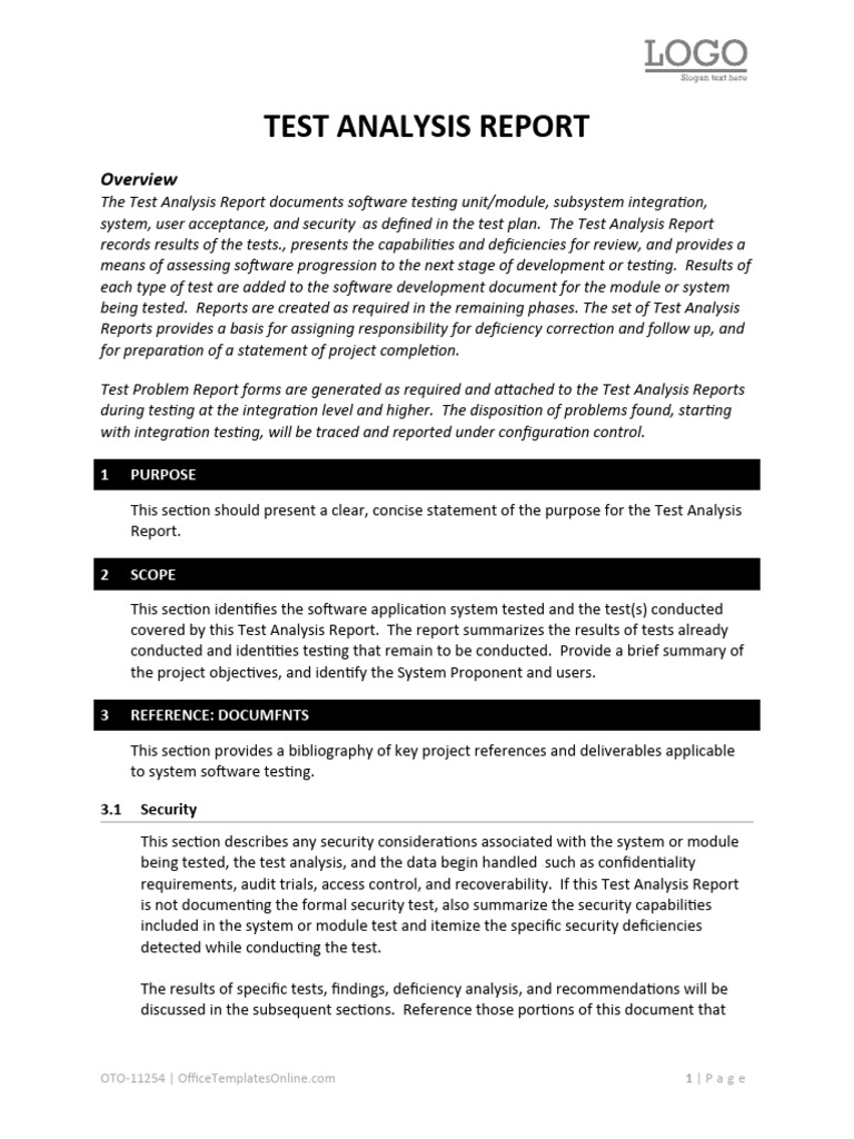 Software Test Analysis Report Template | PDF | System | Software Testing
