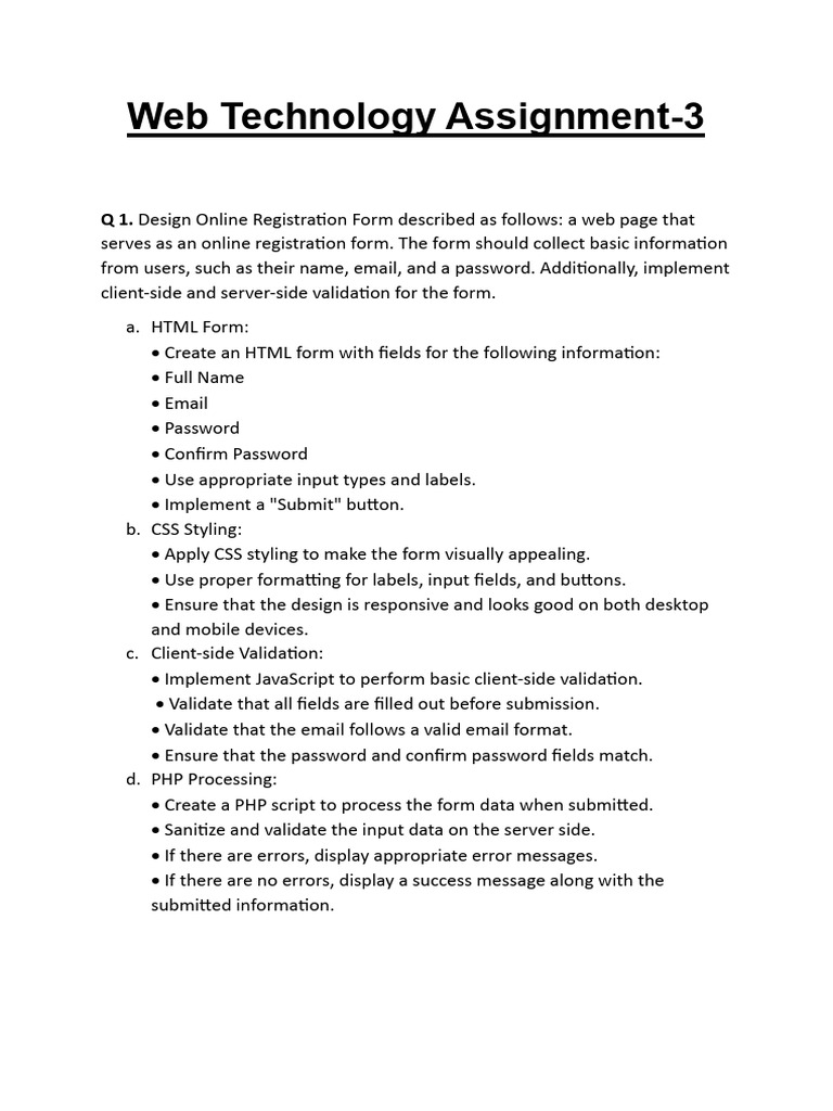 Web Technology Assignment-3: Q 1. Design Online Registration Form Described As Follows: A Web ...