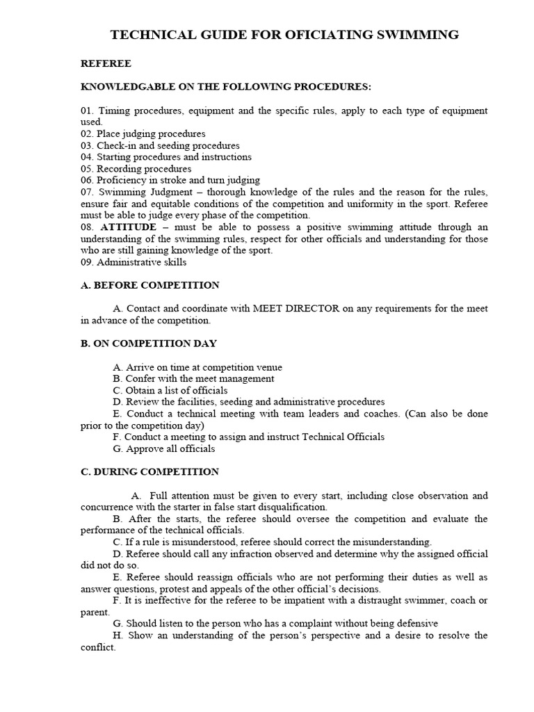 Officiating Guide for Swimming Events | PDF | Swimming (Sport) | Swimming