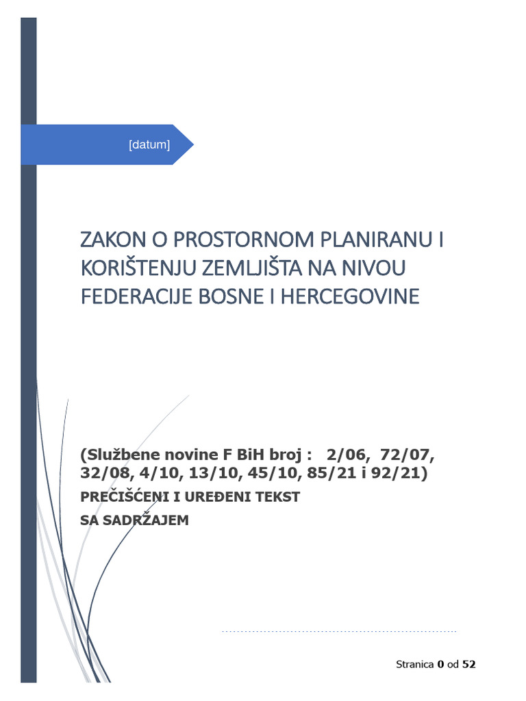 Zakon o Prostornom Planiranju I Korištenju Zemljišta Na Nivou ...