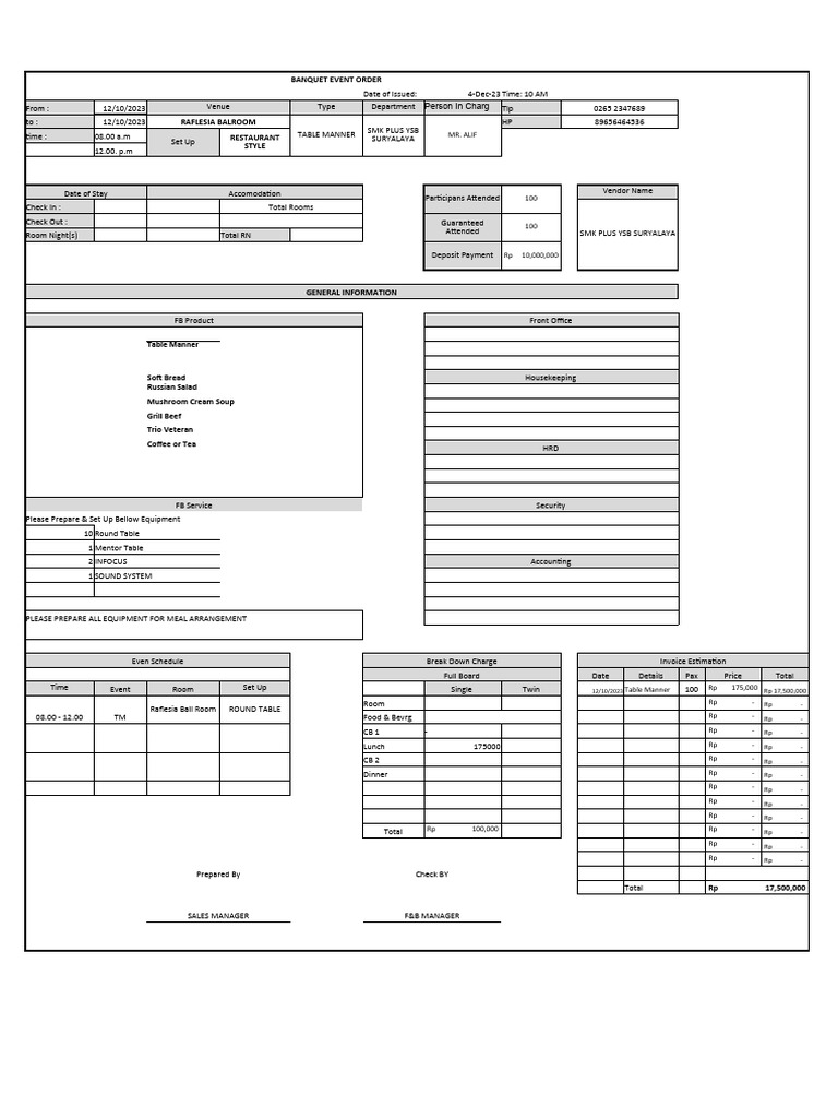 Banquet Event Order | PDF