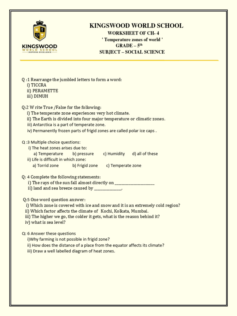 Class 5 Revision Worksheet CH 4 | PDF
