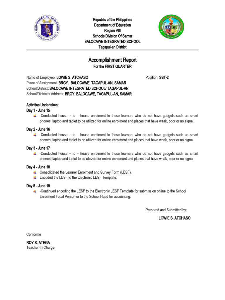 Weekly Accomplishment Report Final | PDF