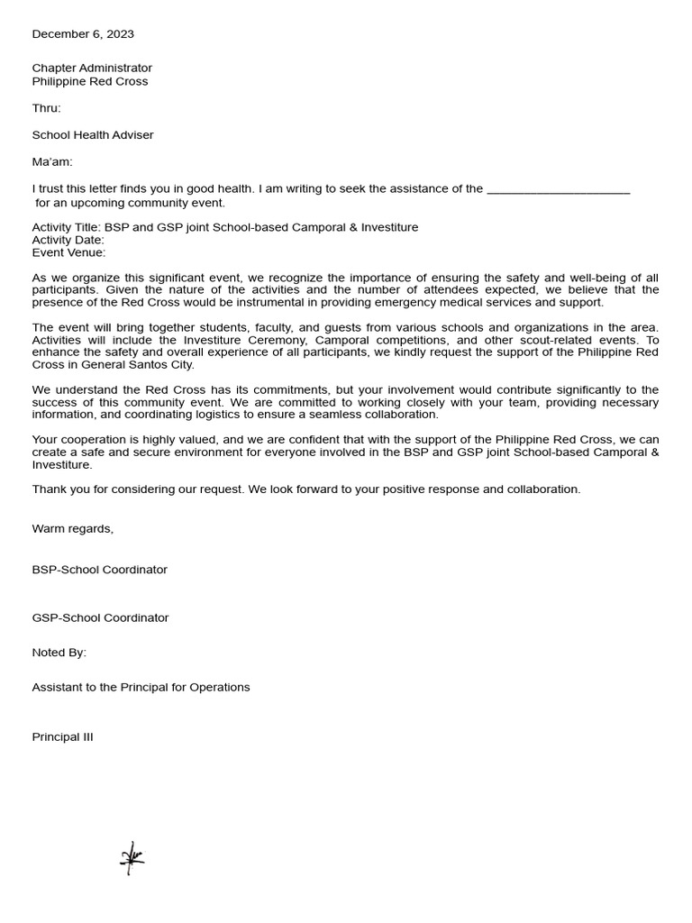 Request Letter For Red Cross 2023 | PDF