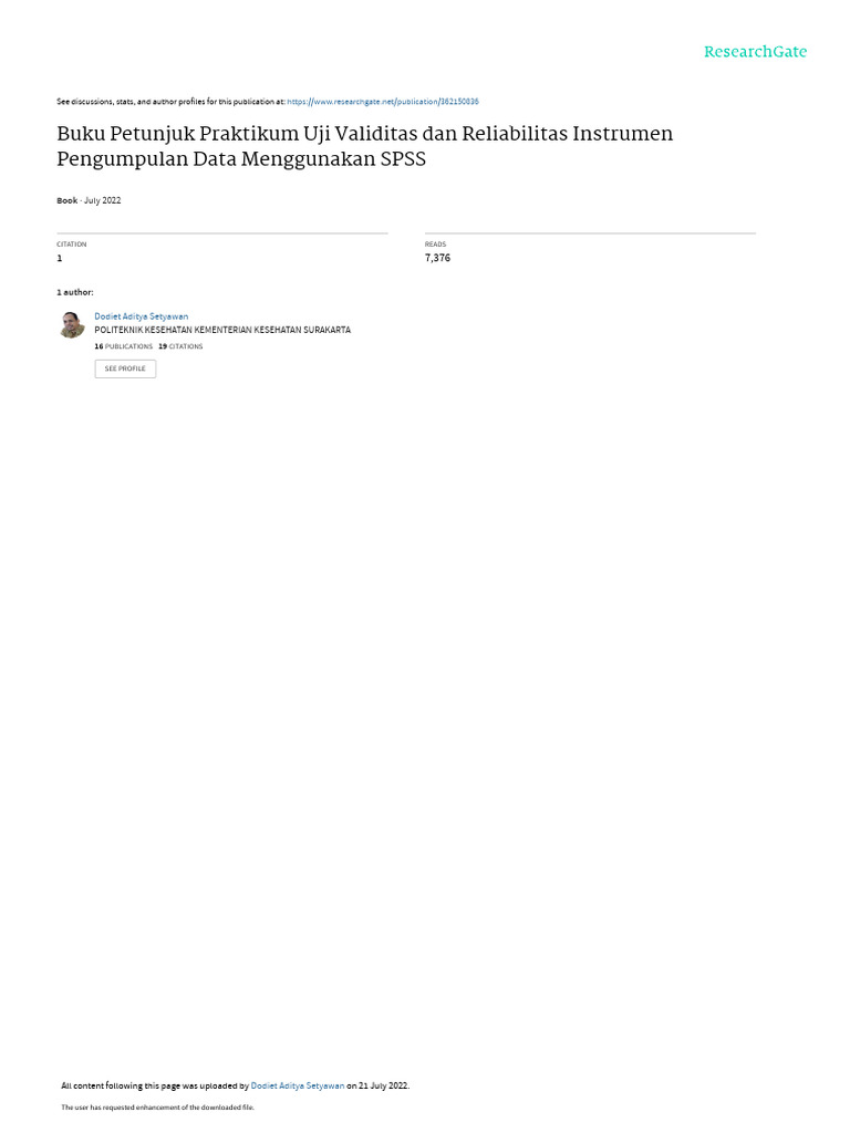 Buku Petunjuk Praktikum Uji Validitas Dan Reliabilitas Instrumen Pengumpulan Data Menggunakan ...