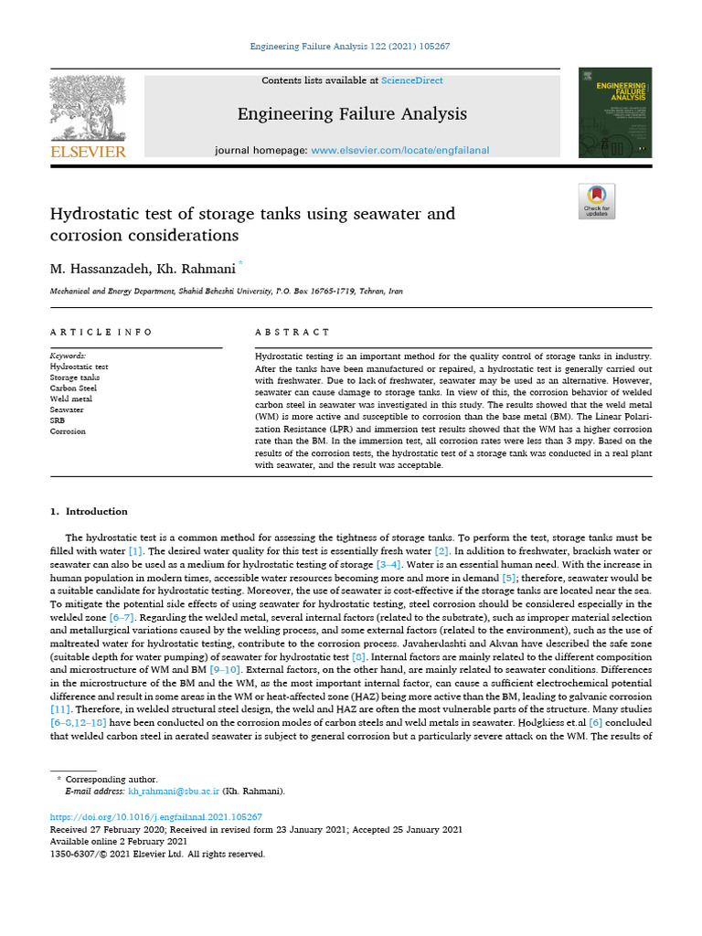 Hydrostatic Testing with Seawater Corrosion | PDF | Corrosion | Welding