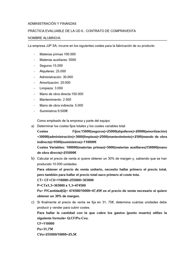 Practica Evaluable Ud 6 Contrato de Compraventa | PDF