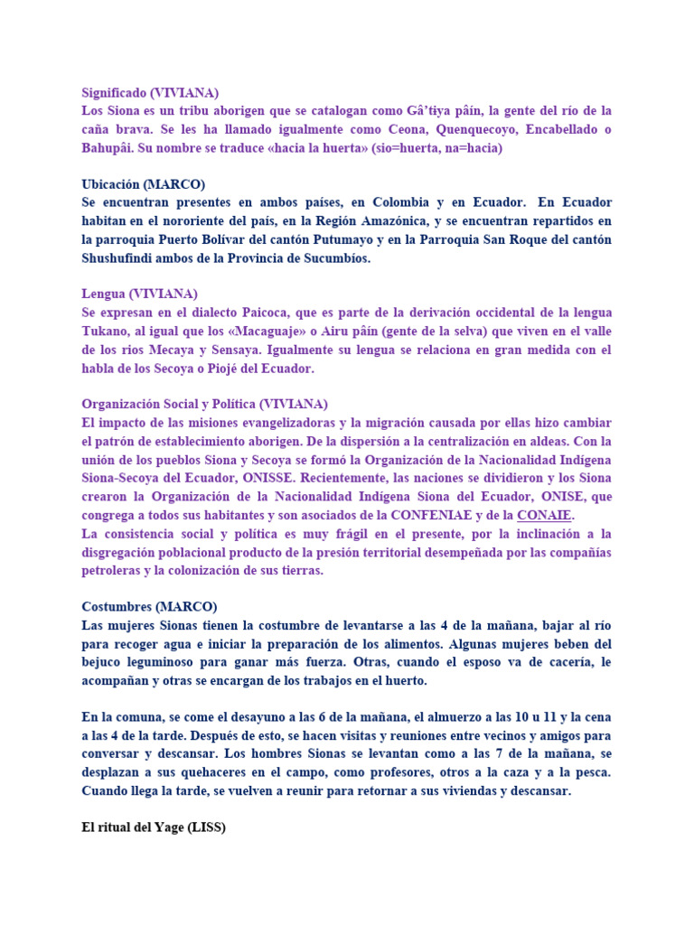 Etnia Siona | PDF