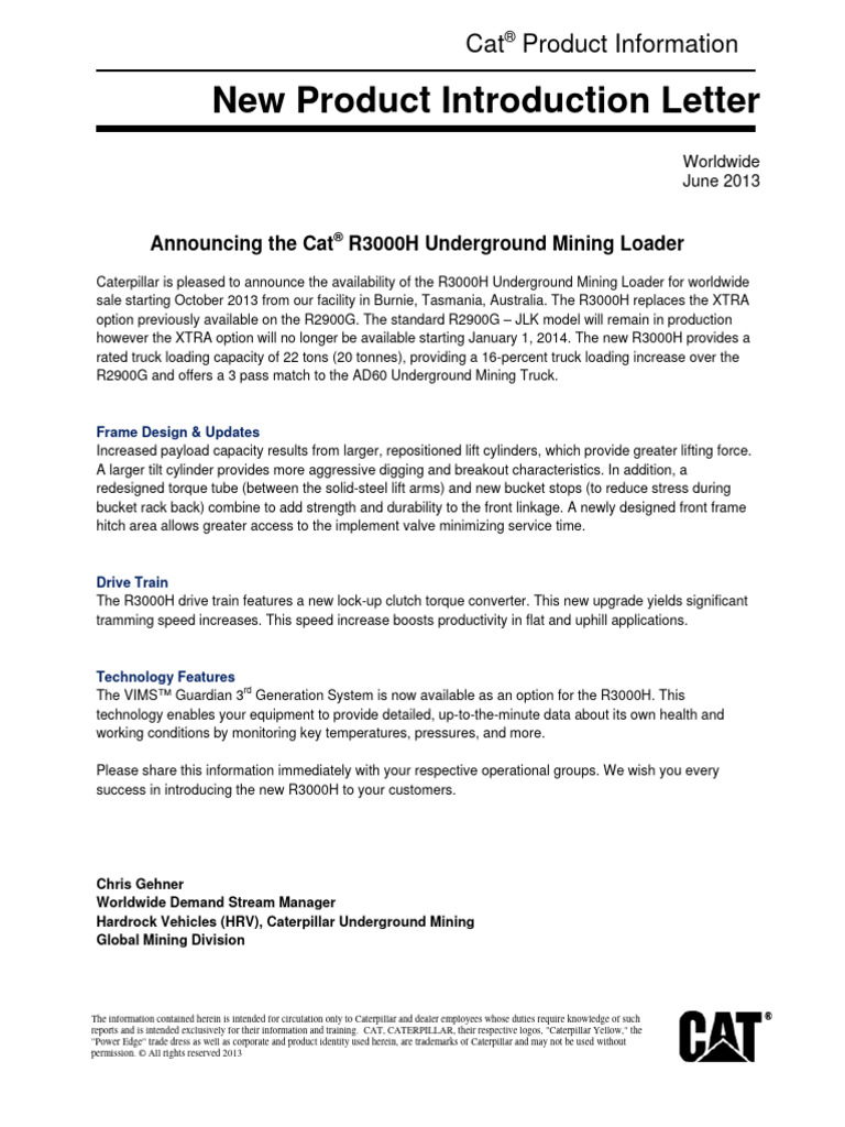 Introduction Letter - R3000H Underground Mining Loader | PDF | Business ...