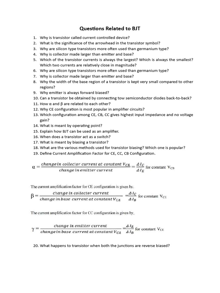 Questions Related To BJT | PDF