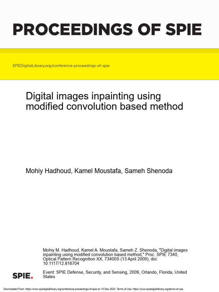 Proceedings of Spie: Digital Images Inpainting Using Modified ...