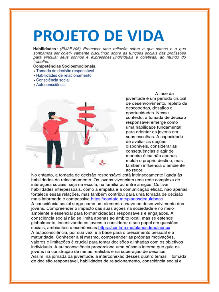 Projeto De Vida Consciencia Social Autoconhecimento Pdf
