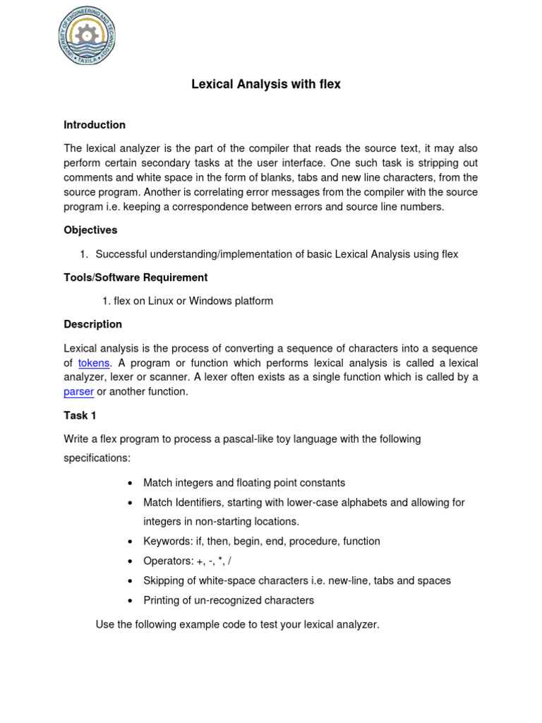 Assignment 1 Lexical Analysis Using Flex | PDF