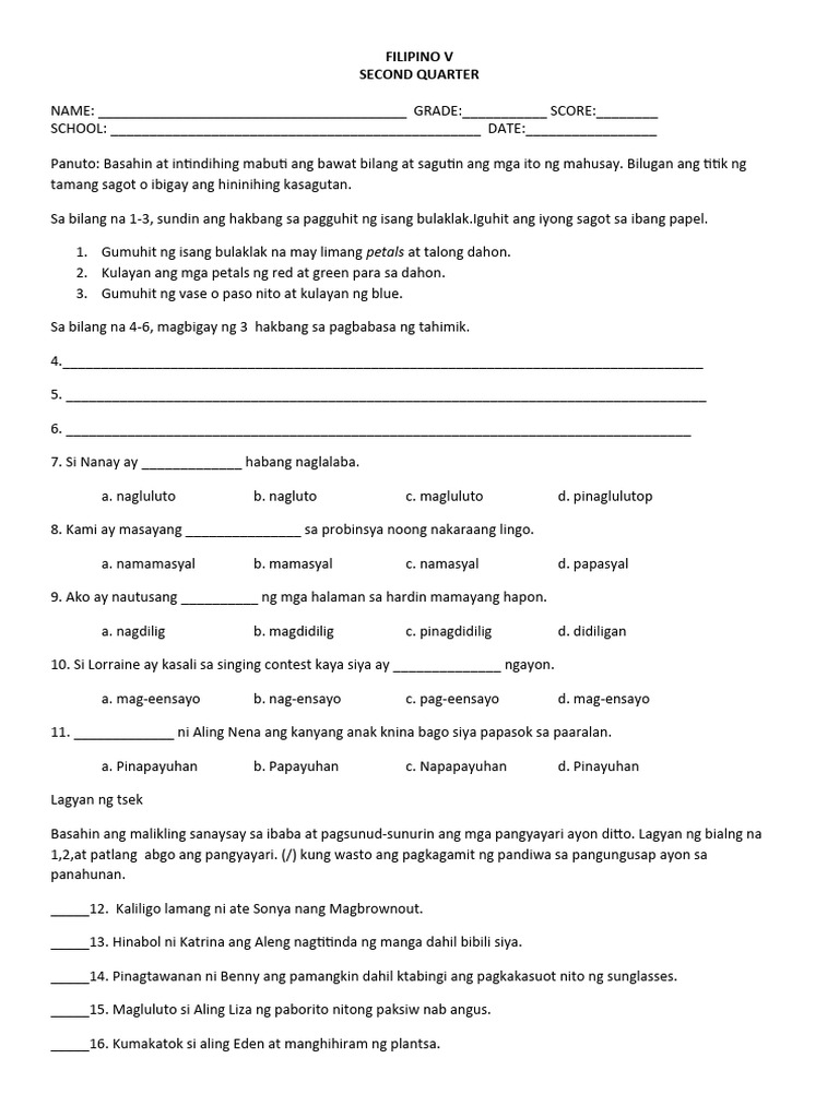 PT - FILIPINO 5 - Edited | PDF