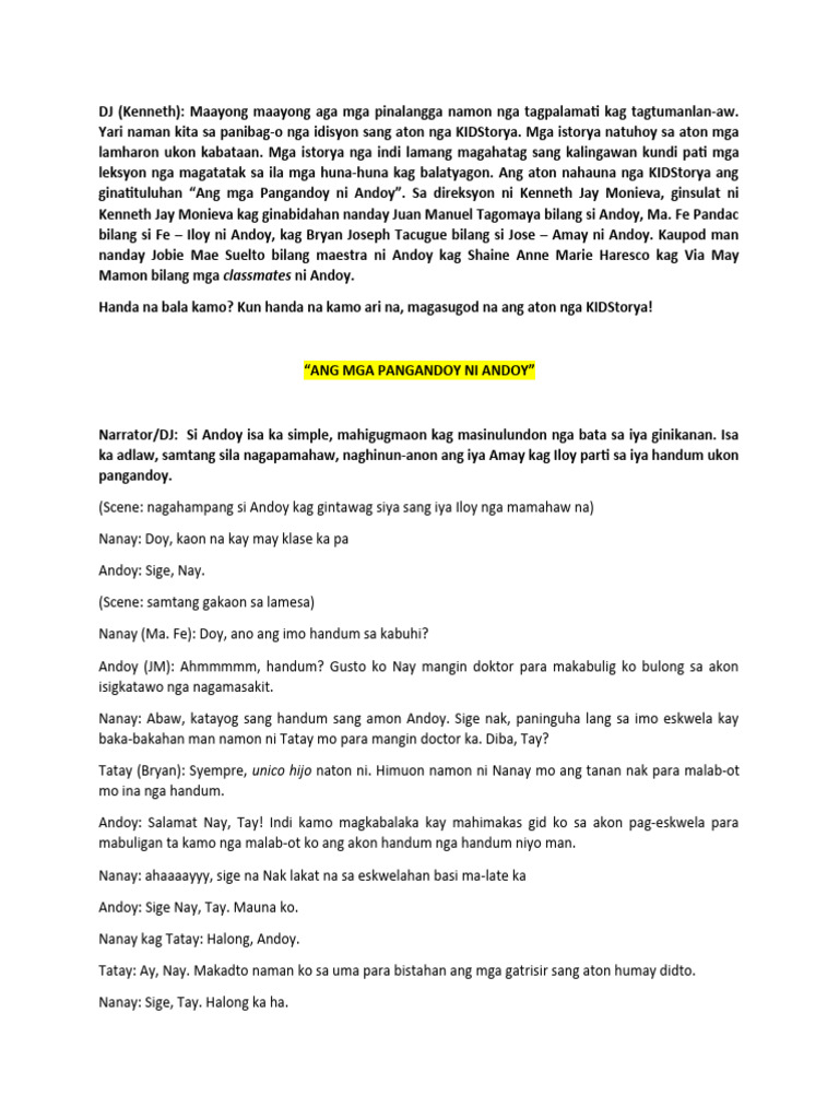 Ang Mga Pangandoy Ni Andoy Final | PDF