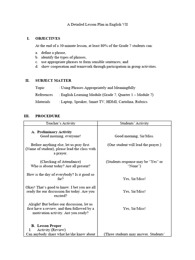 A Detailed Lesson Plan 2 | PDF