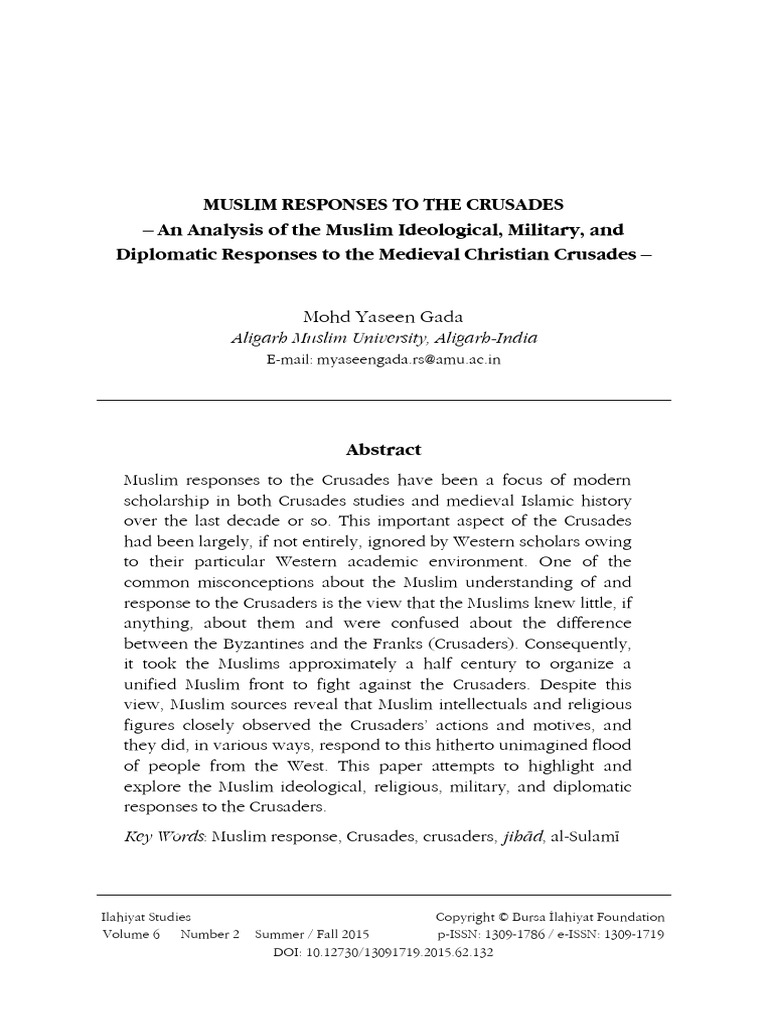 Muslim Responses To The Crusades - An Analysis of The Muslim ...