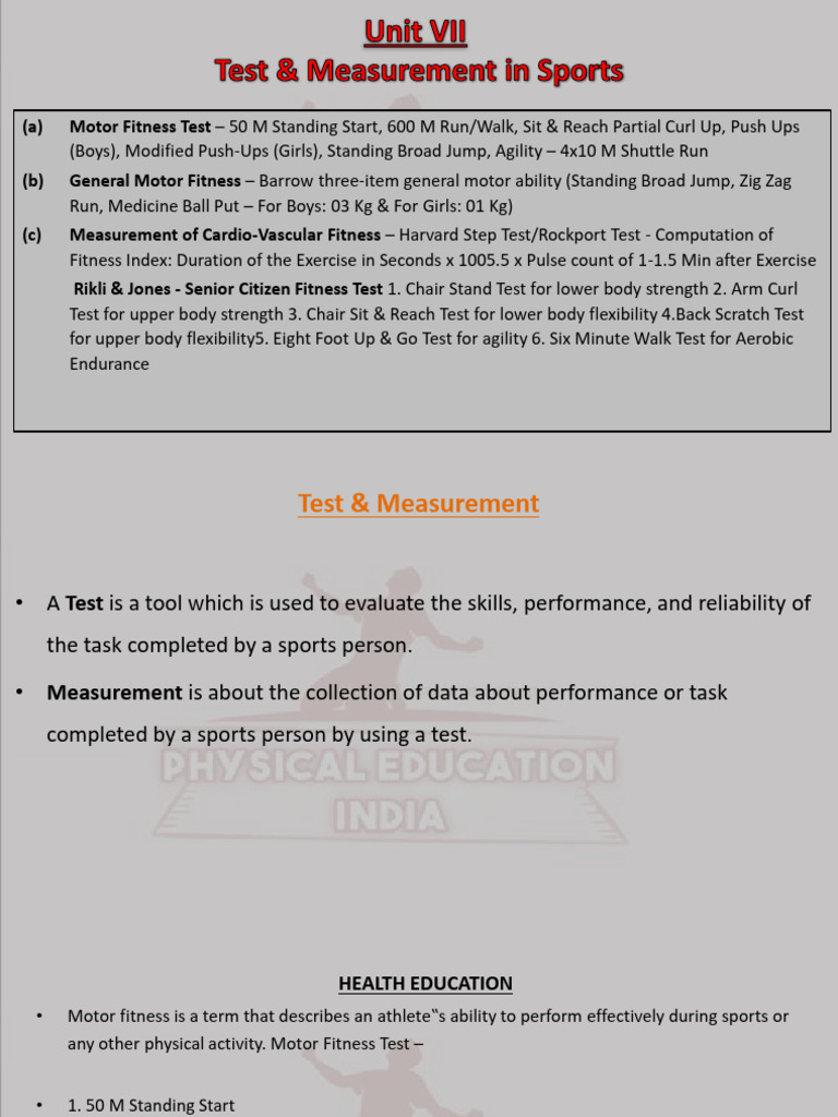 Sports Motor Fitness Testing Methods | PDF | Physical Exercise ...