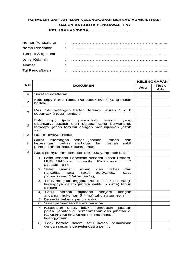 Checklist Kelengkapan Berkas | PDF | Hukum