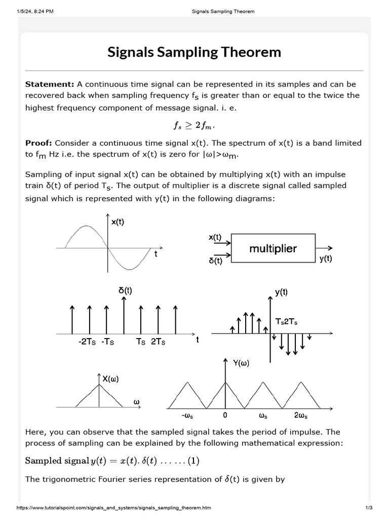 Signals Sampling Theorem | PDF | Spectral Density | Sampling (Signal Processing)