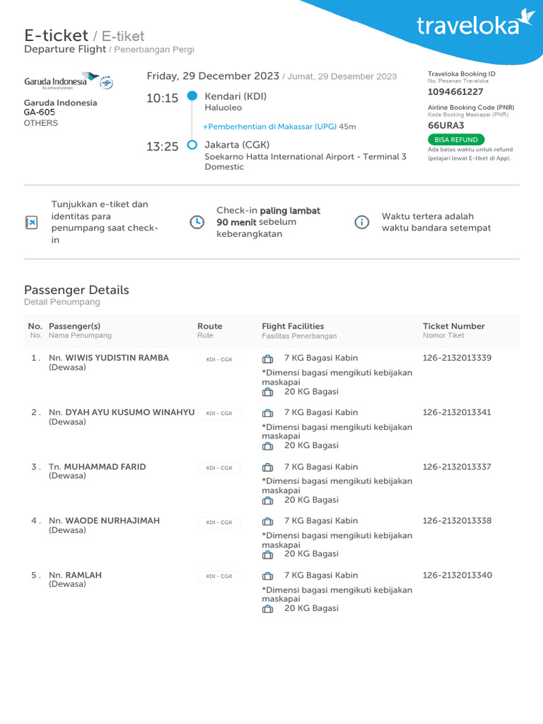 Wiwis Yudistin Ramba-KDI-66URA3-CGK-FLIGHT - ORIGINATING | PDF
