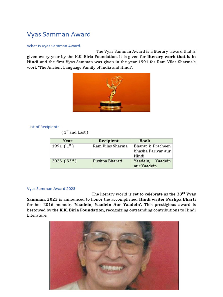 Vyas Samman Award | PDF